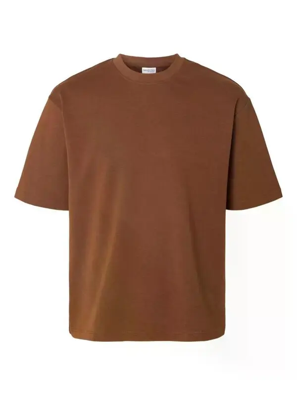 SELECTED Crew-neck T-shirt - Brown