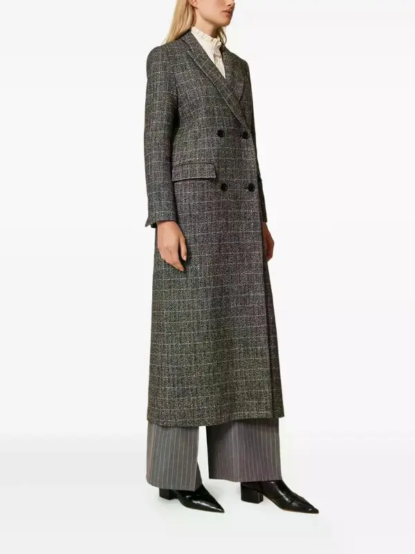 TWINSET Checked Double-breasted Coat - Black