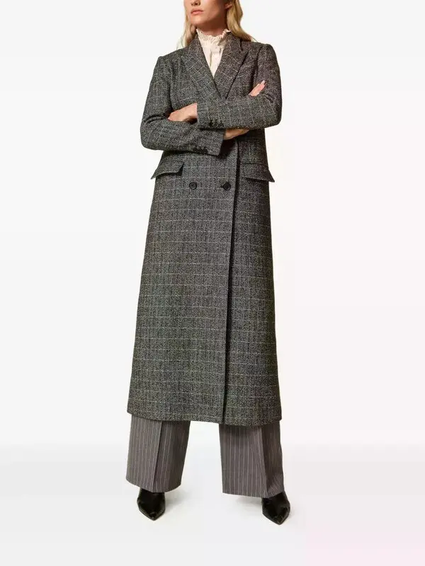TWINSET Checked Double-breasted Coat - Black