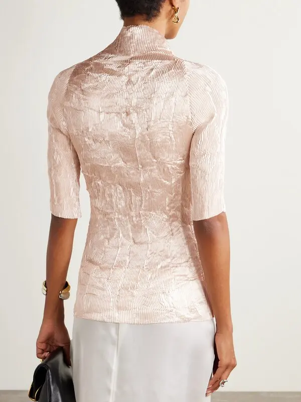 FFORME Dahlia Crinkled Plissé-satin Blouse - Neutrals
