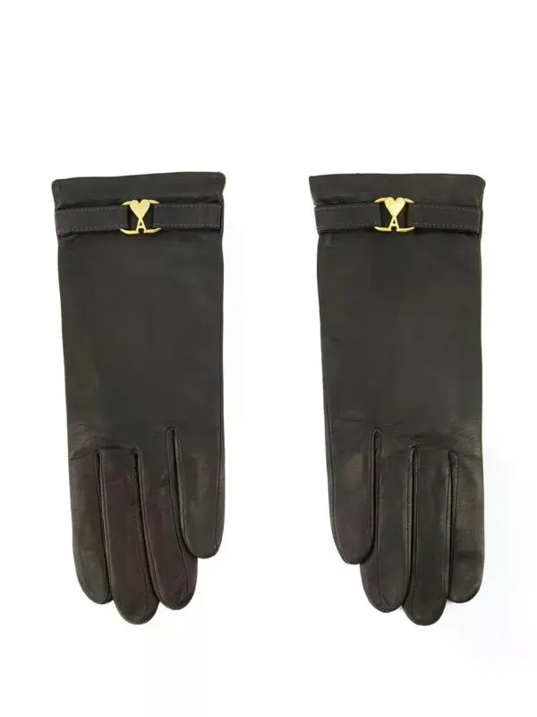 Ami Heart-buckle Leather Gloves - Black