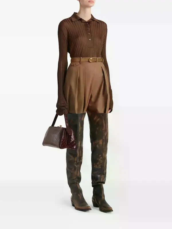 Khaite Vin Ribbed Buttoned Top - Brown