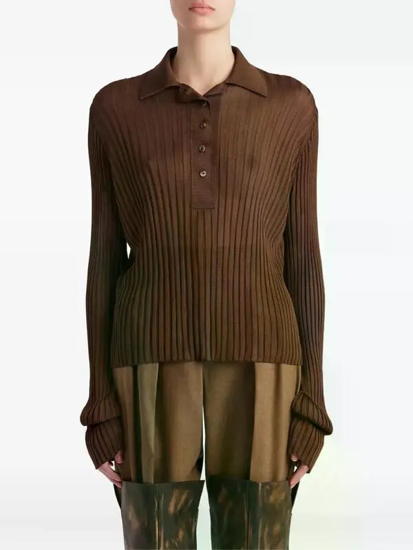 Khaite Vin Ribbed Buttoned Top - Brown