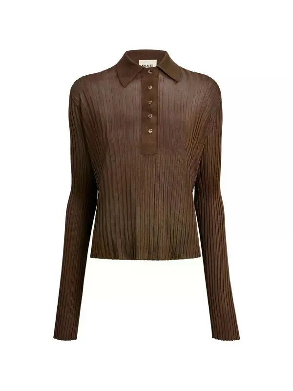 Khaite Vin Ribbed Buttoned Top - Brown