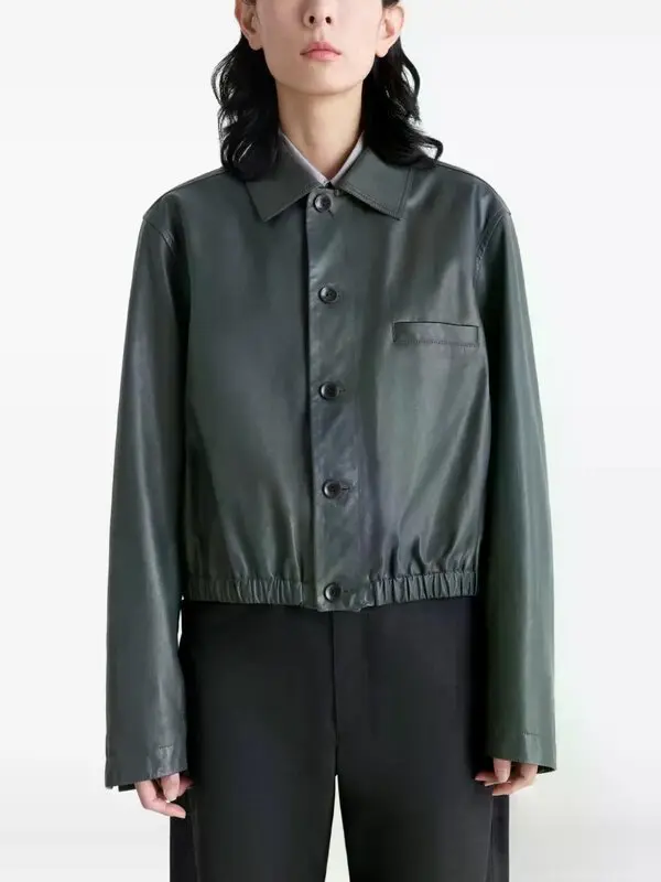 LEMAIRE Buttoned-up Elasticated Leather Jacket - Grey