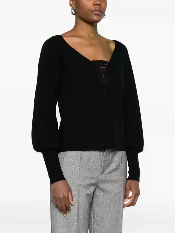 TWINSET Lace-detail Puff-sleeve Sweater