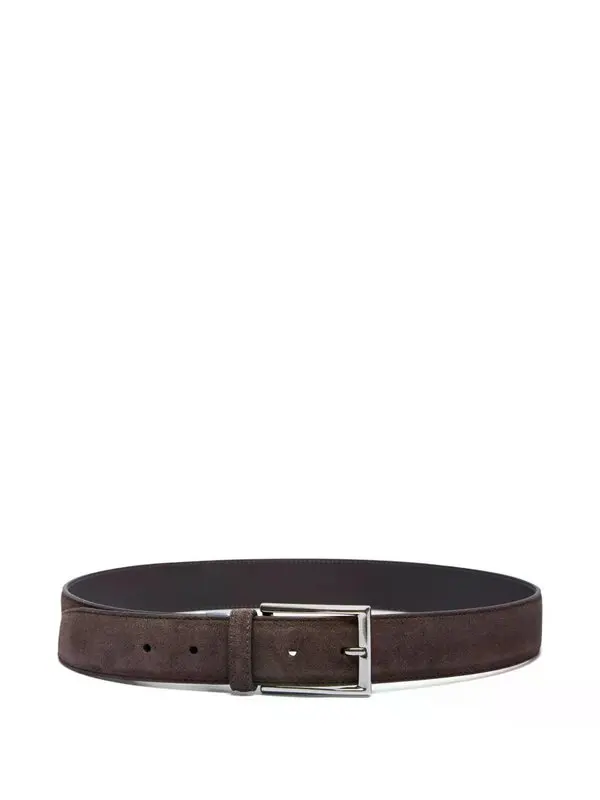 Canali Rectangular-buckle Suede Belt - Brown