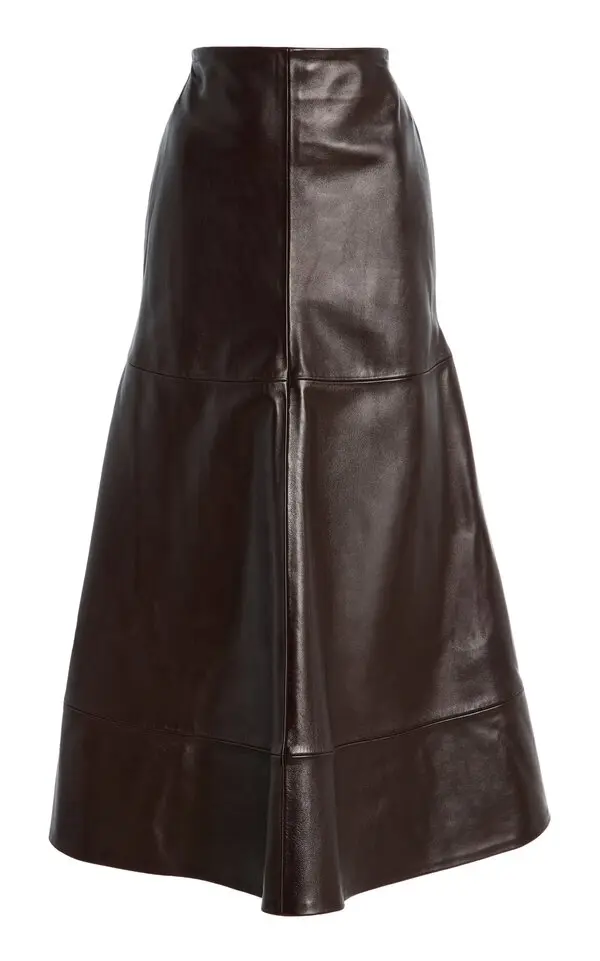 Brandon Maxwell The Preston Flared Leather Midi Skirt - Brown
