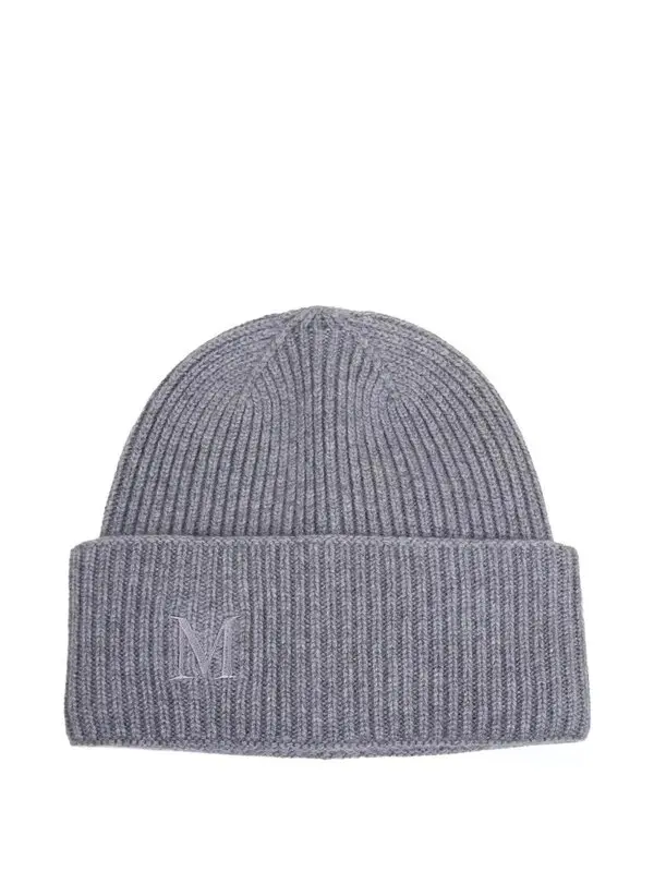 Max Mara Ribbed-knit Monogram-embroidered Beanie Hat - Grey