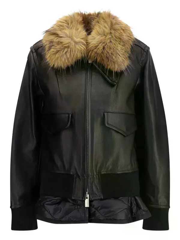 Sacai Plush-collar Leather Jacket - Black
