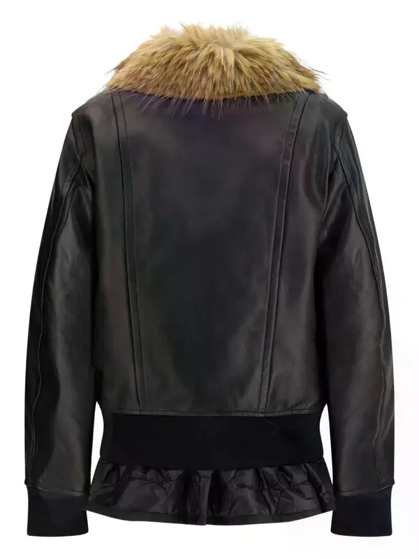 Sacai Plush-collar Leather Jacket - Black
