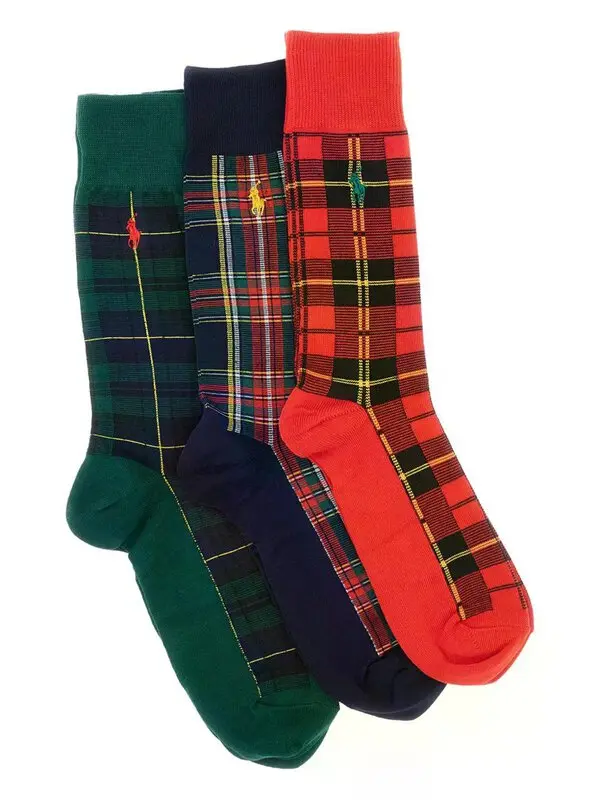 Ralph Lauren Tartan-check Socks Pack Of Three - Black