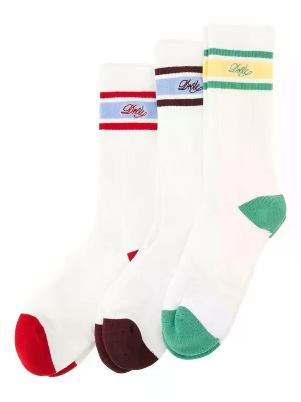 Drole De Monsieur Striped Socks Pack Of Three - White