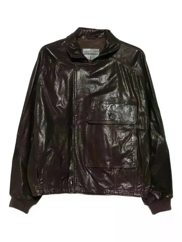 Emporio Armani Patch-pocket Leather Jacket - Brown