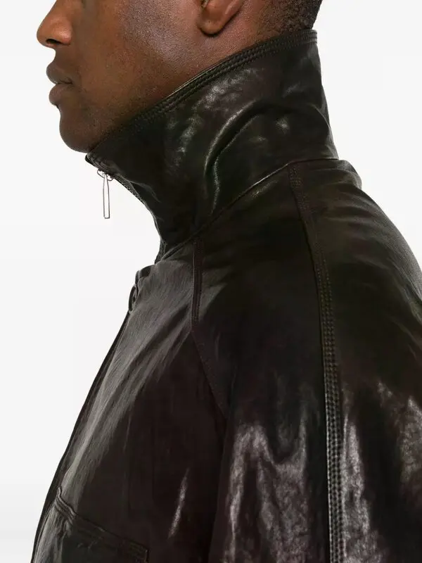 Emporio Armani Patch-pocket Leather Jacket - Brown