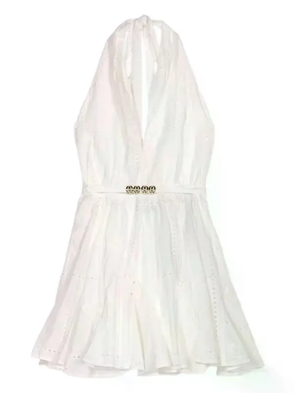 Maje Embroidered Halterneck Backless Dress With Belt