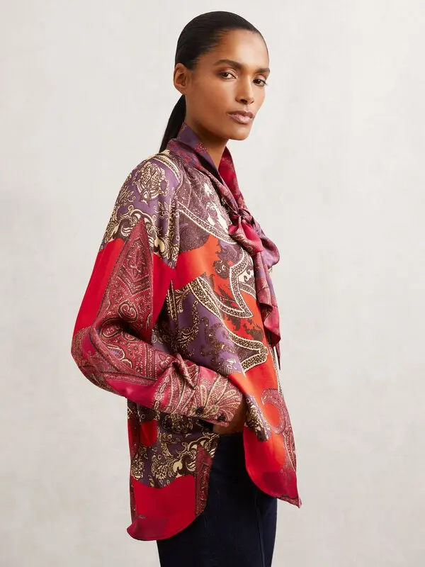 REISS Paisley Print Tie-neck Blouse