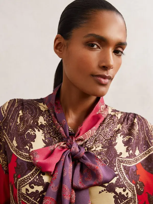 REISS Paisley Print Tie-neck Blouse