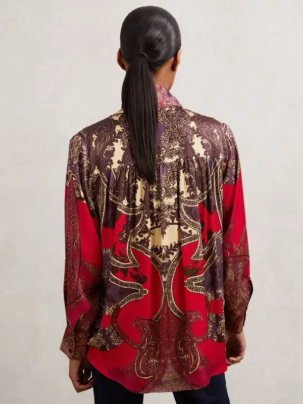 REISS Paisley Print Tie-neck Blouse