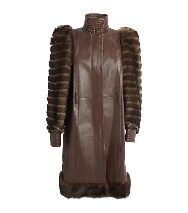 Chloé Leather Fur-trim Coat