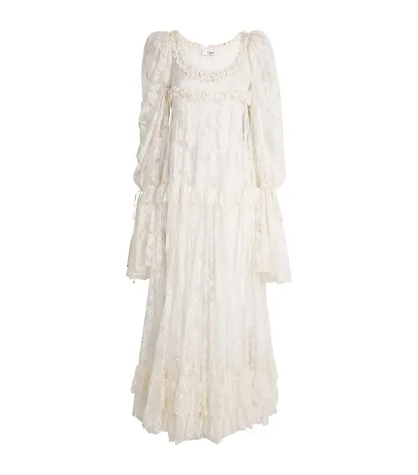 Chlo Lace Long-Sleeve Maxi Dress - White | Editorialist