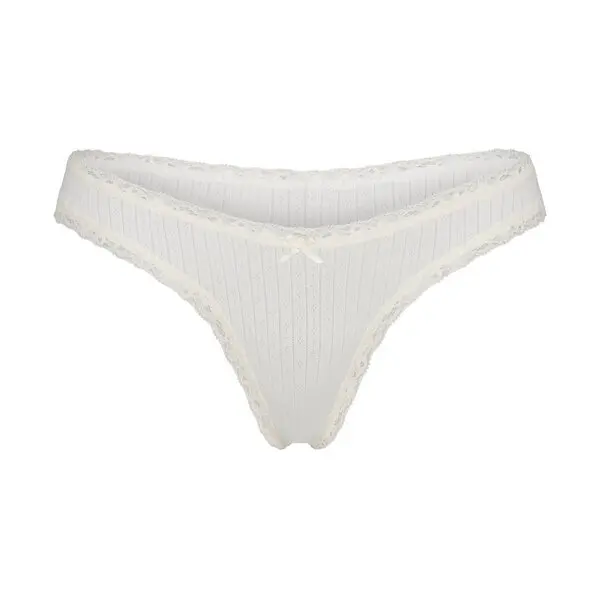 SKIMS Lightweight Cotton Pointelle Lace Thong - Marble Tonal