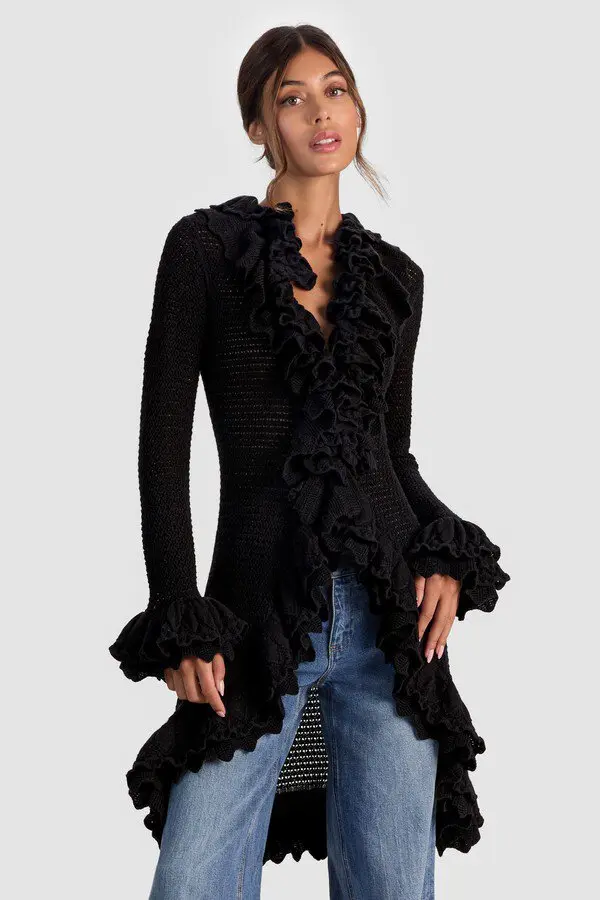 Alice + Olivia Yara Ruffle Cardigan