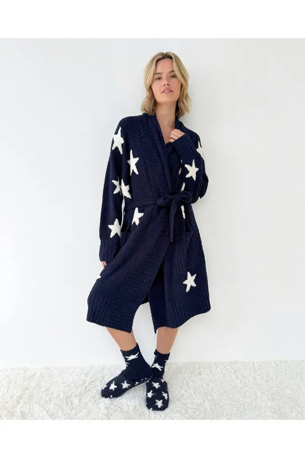 Splendid Pomona Fuzzy Yarn Oat Stars Robe - Navy