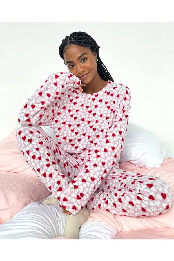 Splendid Candy Heart Marna Waffle Pj Set - Pink / Floral