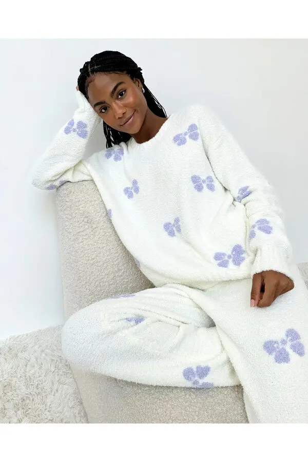 Splendid Fuzzy Sweater Pj Set With Bow Detail