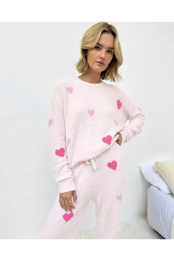 Splendid Multi-heart Fuzzy Sweater Pajama Set