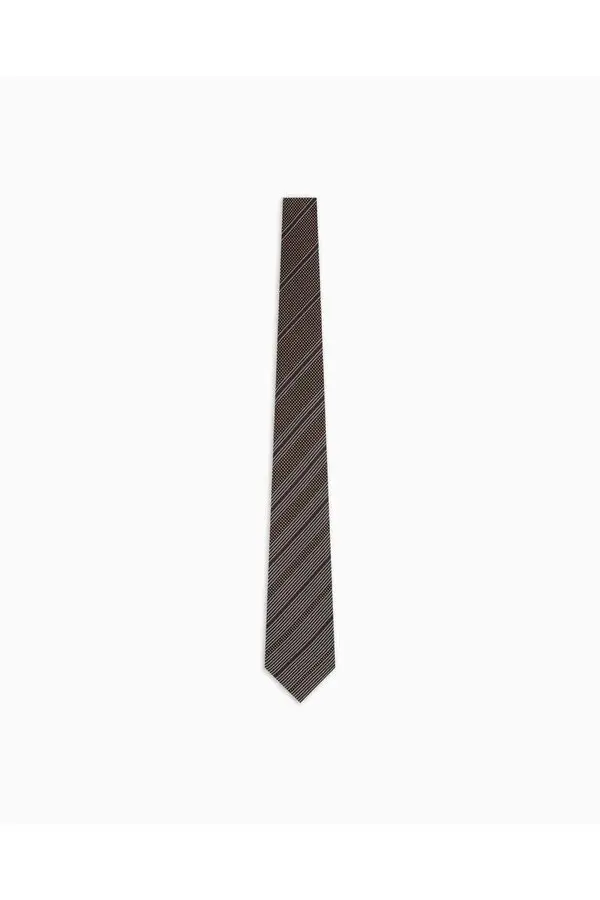 Emporio Armani Pure Silk Tie With Jacquard Pattern - Brown