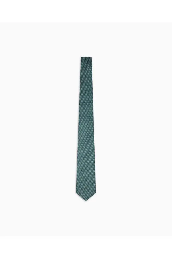 Emporio Armani Silk Blend Tie With Jacquard Op-art Micro-pattern - Green