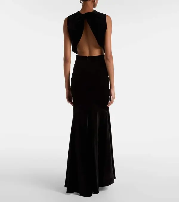 PATOU Bow-detail Cotton-blend Velvet Crop Top - Black