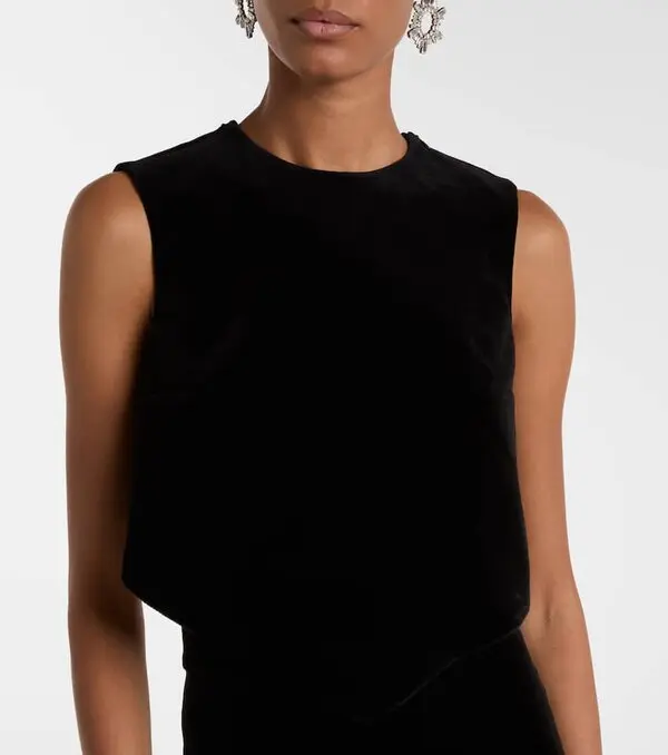 PATOU Bow-detail Cotton-blend Velvet Crop Top - Black