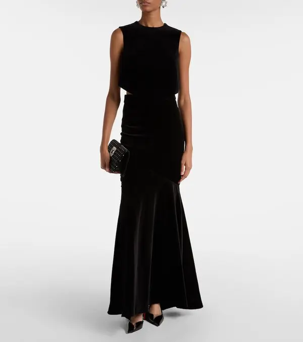 PATOU Bow Detail Velvet Cropped Top - Black