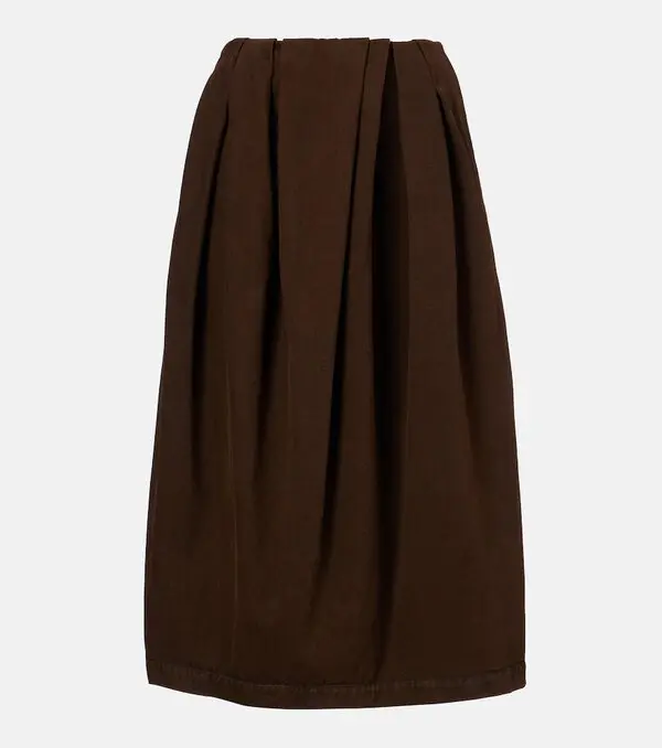 Dries Van Noten Cotton Draped Midi Skirt - Brown