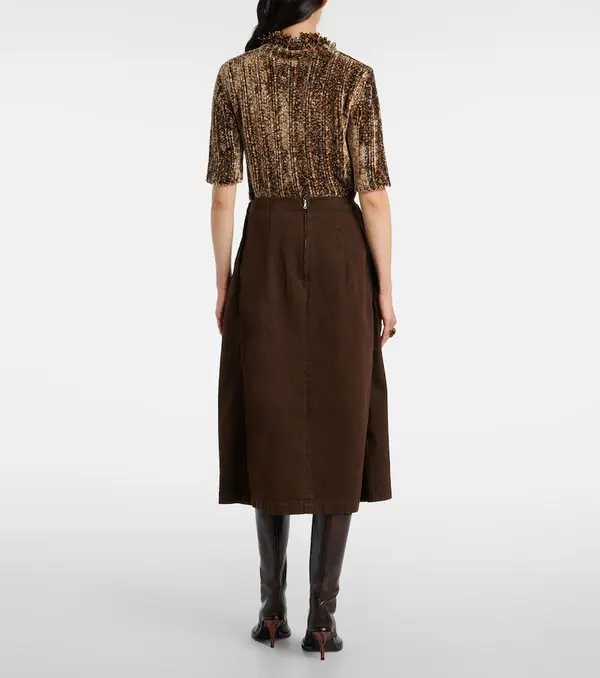 Dries Van Noten Cotton Draped Midi Skirt