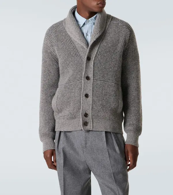 Zegna Waffle-knit Cashmere And Mohair Cardigan - Grey