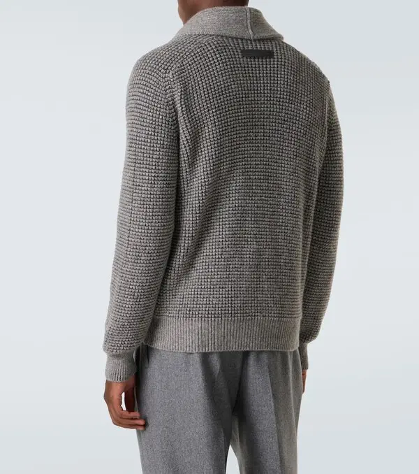 Zegna Waffle-knit Cashmere And Mohair Cardigan - Grey
