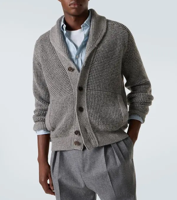 Zegna Waffle-knit Cashmere And Mohair Cardigan - Grey