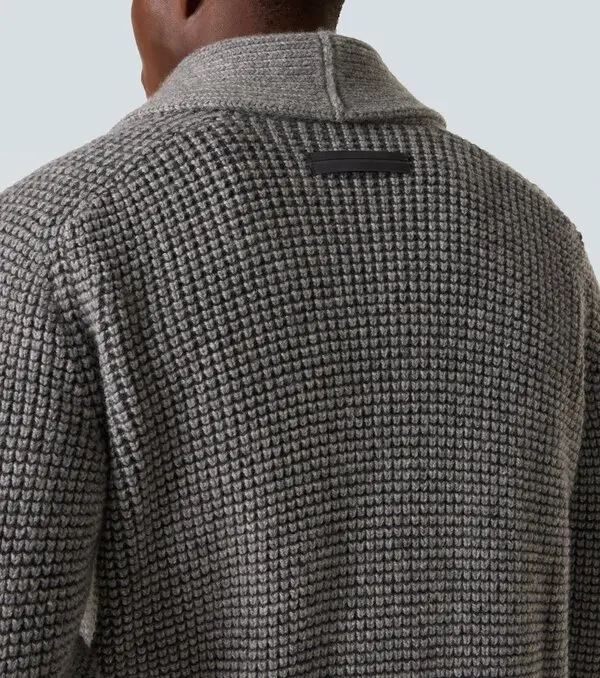 Zegna Waffle-knit Cashmere And Mohair Cardigan - Grey