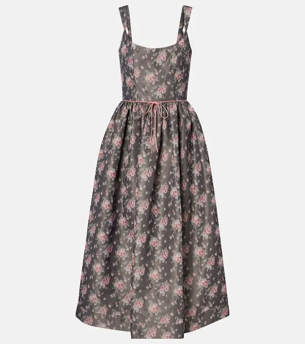 MARKARIAN Apple Floral Taffeta Corset Midi Dress - Grey