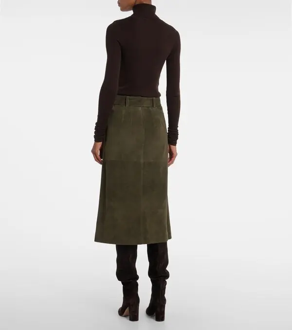 Veronica Beard Alexie Belted Suede Midi Skirt - Green