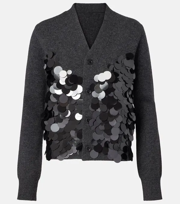 Sacai Sequined Wool Cardigan - Black