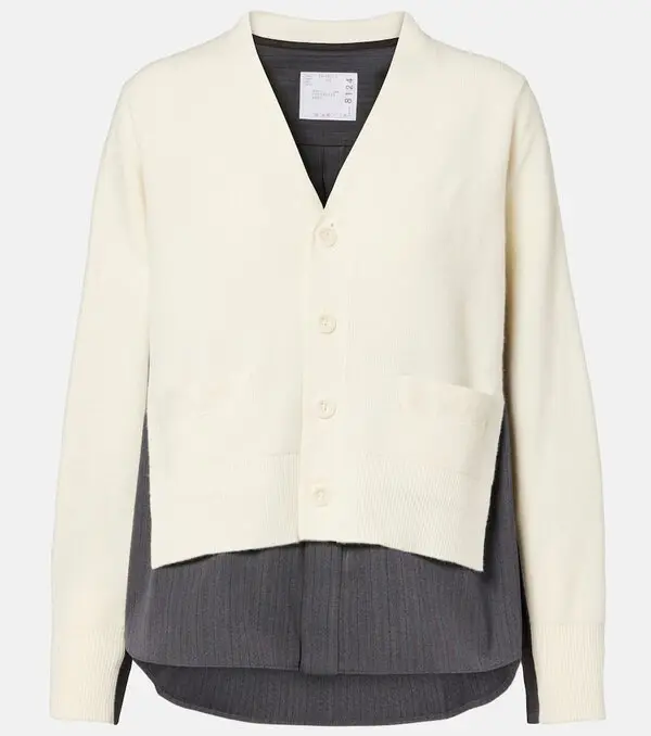 Sacai Striped Layered Wool Cardigan