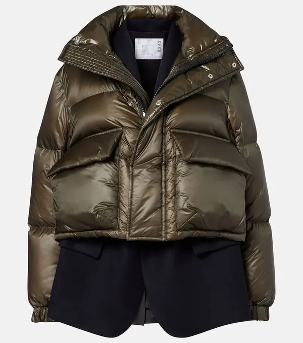 Sacai Layered Wool-trimmed Down Jacket - Green