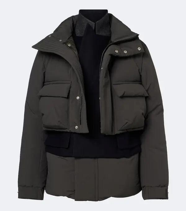 Sacai Layered Wool-trimmed Down Jacket - Green