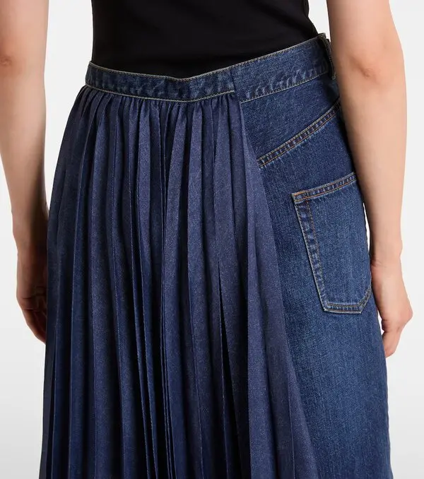Sacai Pleated Denim Midi Skirt