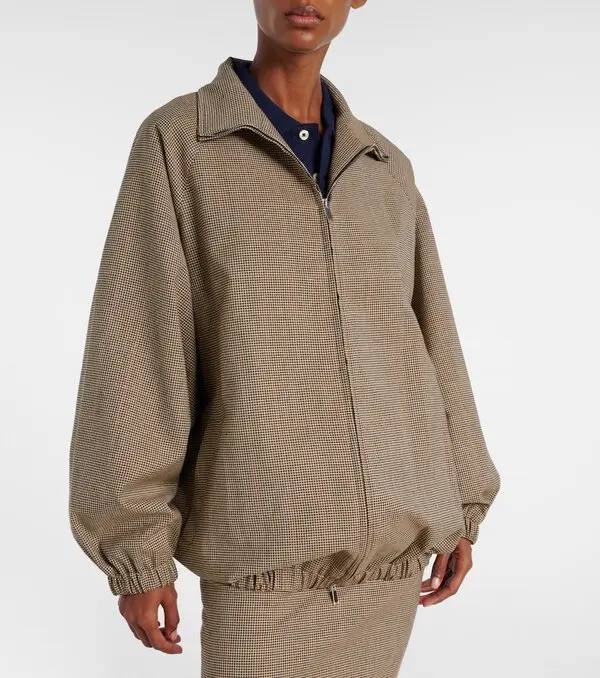 THE FRANKIE SHOP Baxter Houndstooth Blouson Jacket - Brown
